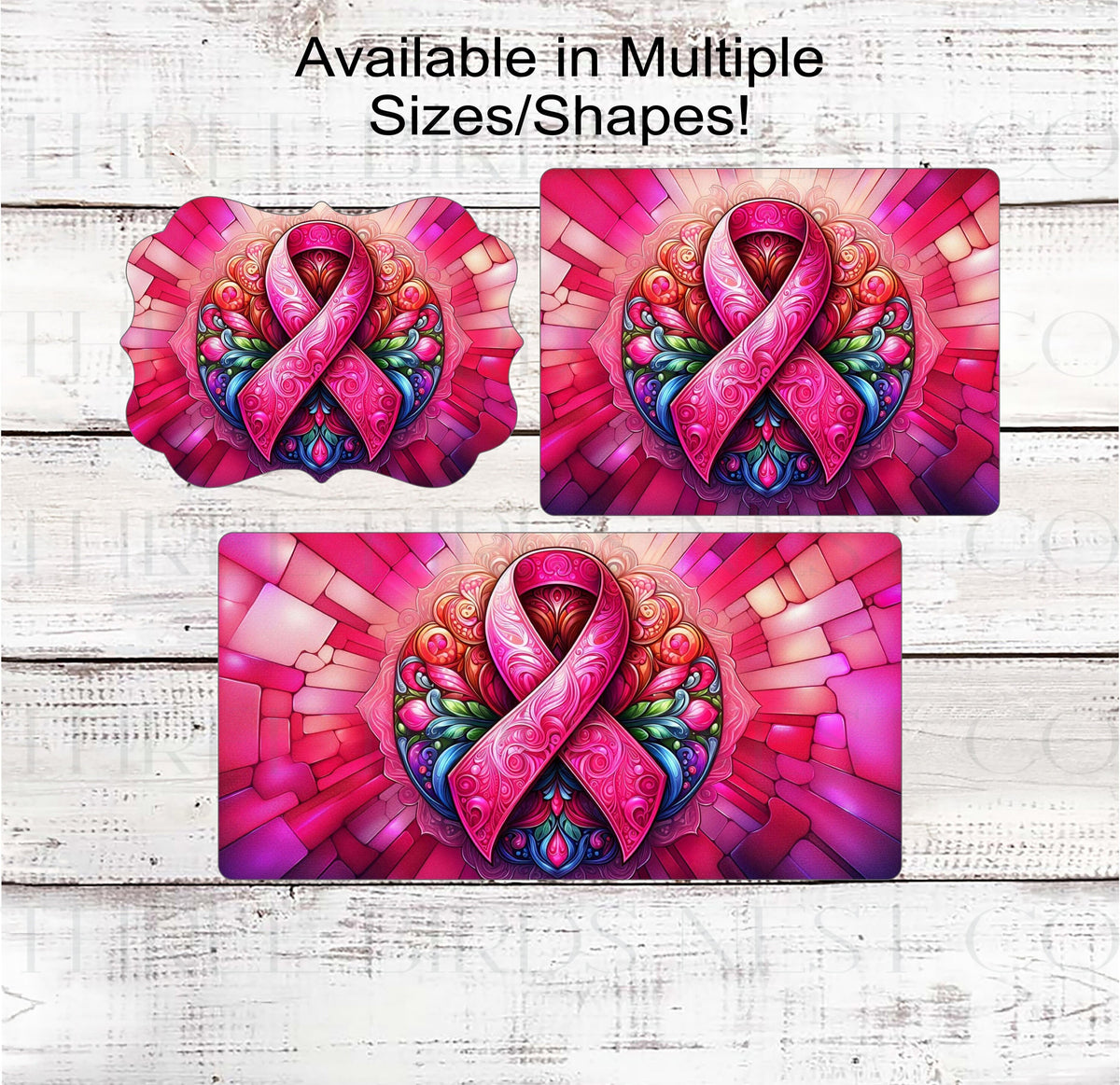 Breast Cancer Stained Glass Wreath Sign - Floral Sign| Three Birds Nest ...