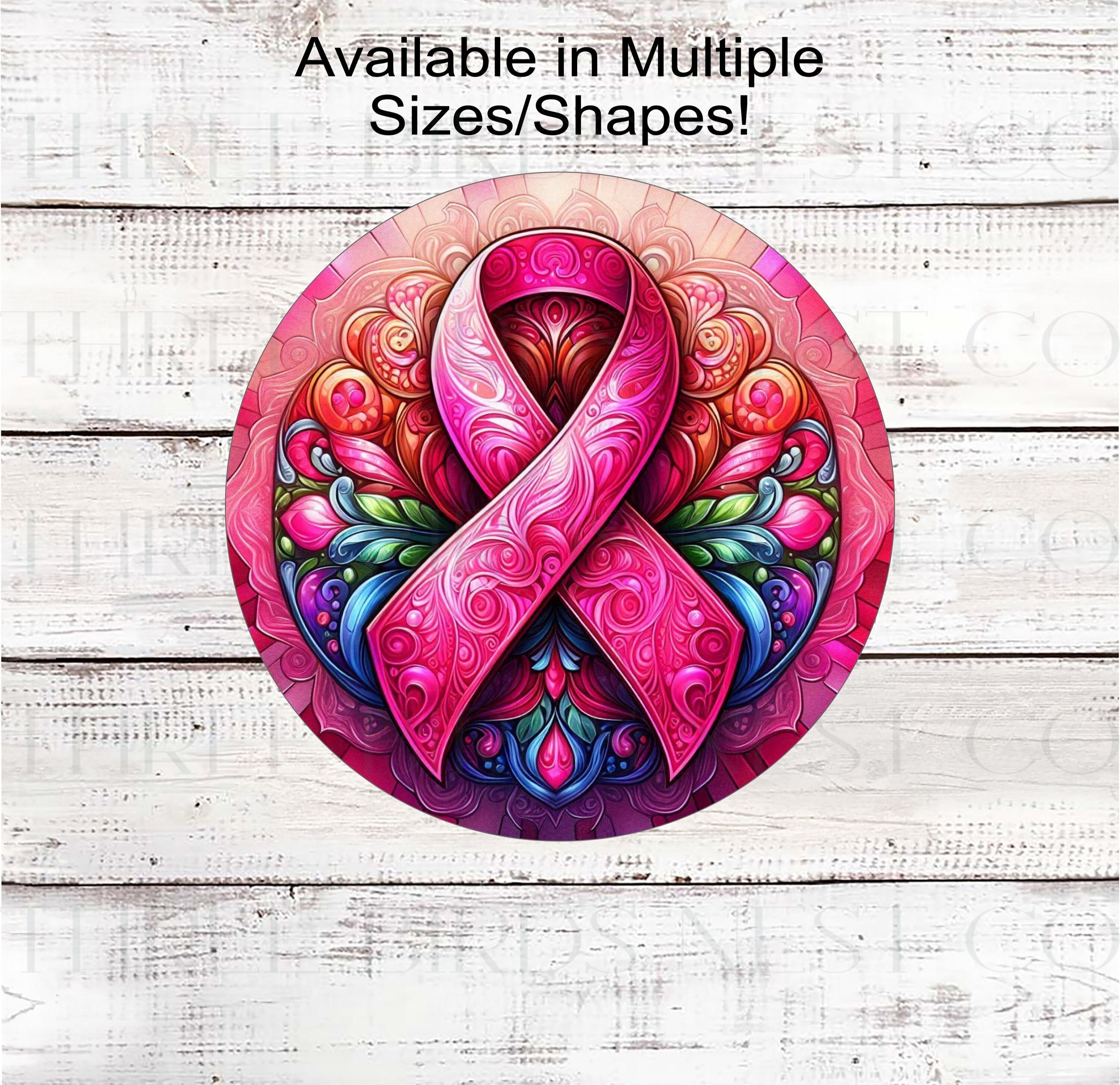 Breast Cancer Stained Glass Wreath Sign - Floral Sign – Three Birds ...