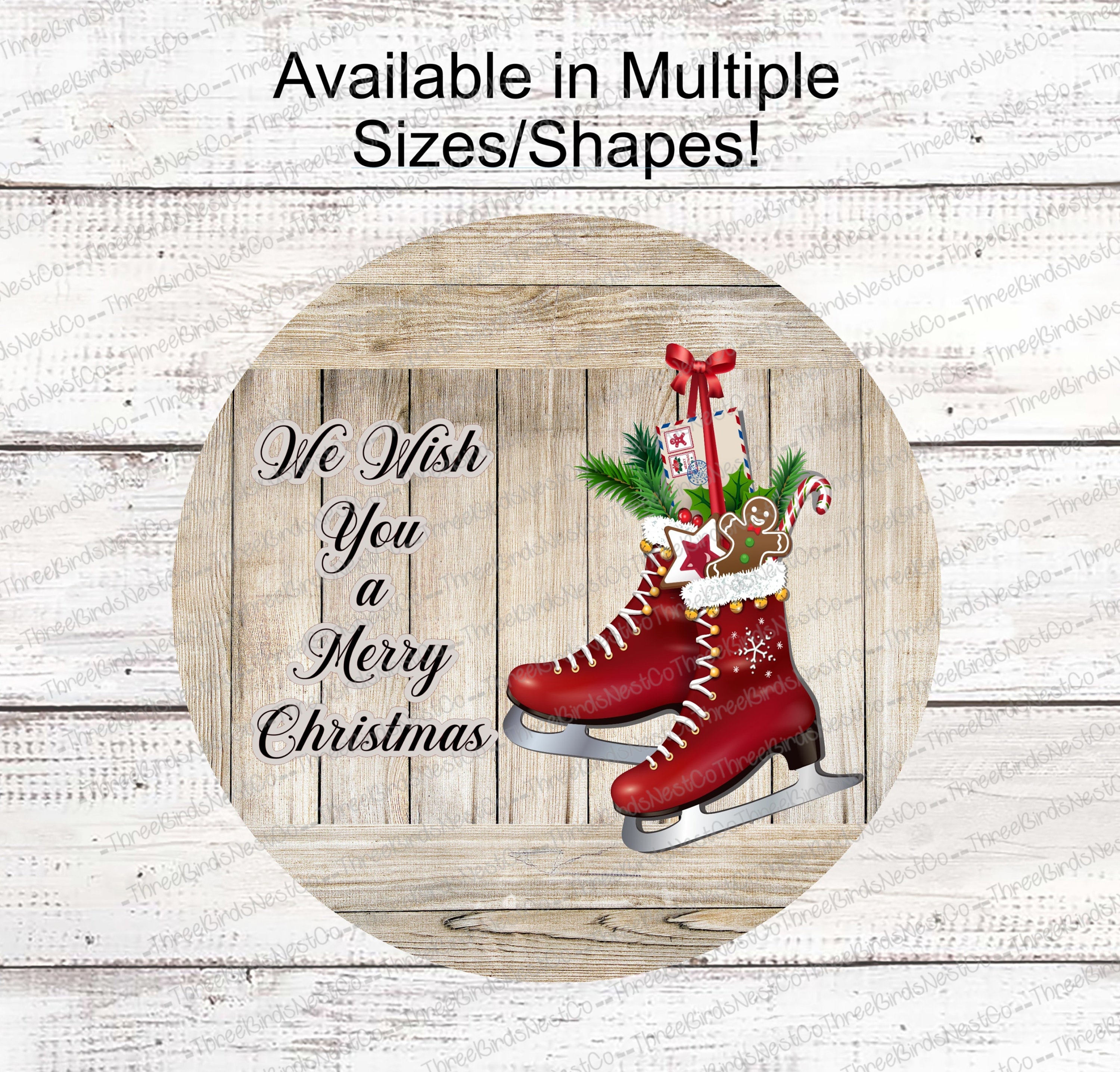 We Wish You a Merry Christmas Ice Skates Sign – Three Birds Nest Company